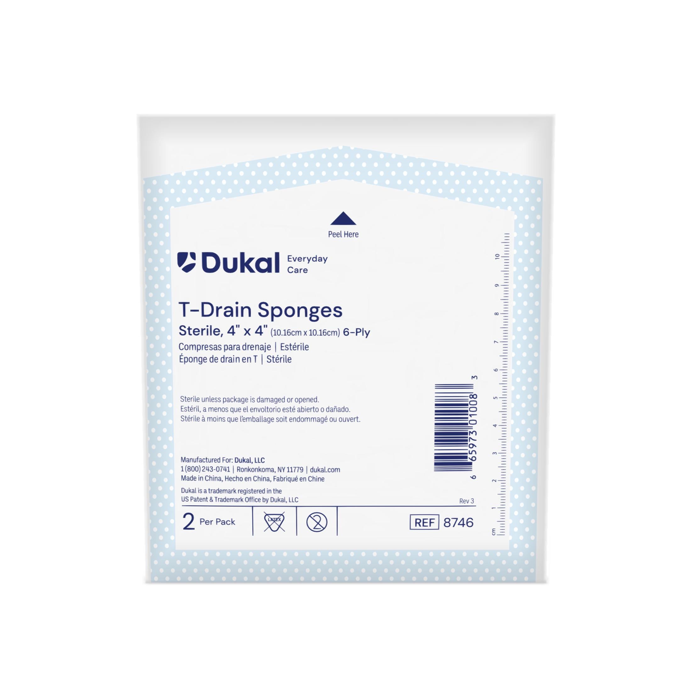 Dukal Basic Care T-Drain Sponge, Sterile, 6-Ply, 4 x 4 (Pack of 600 ...