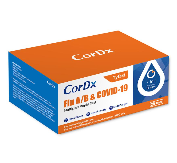 Flu A/B + COVID‑19 Multiplex Rapid Test, Cordx Tyfast, Box of 25 ...